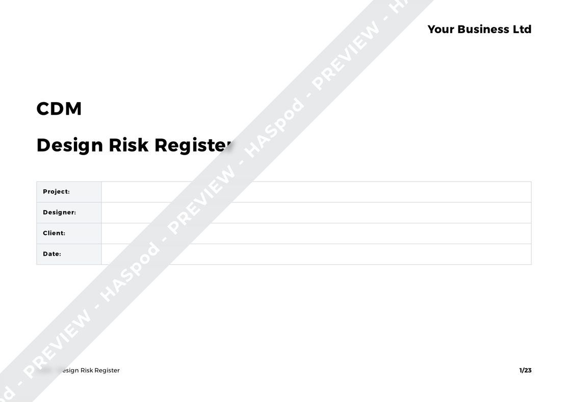 Design Risk Register CDM Template - HASpod