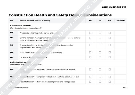 Design Risk Register CDM Template - HASpod