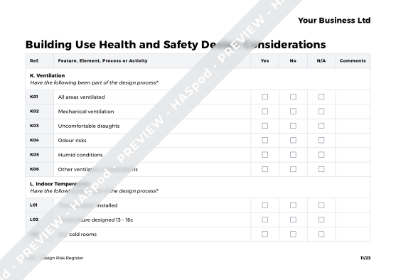 Design Risk Register CDM Template - HASpod