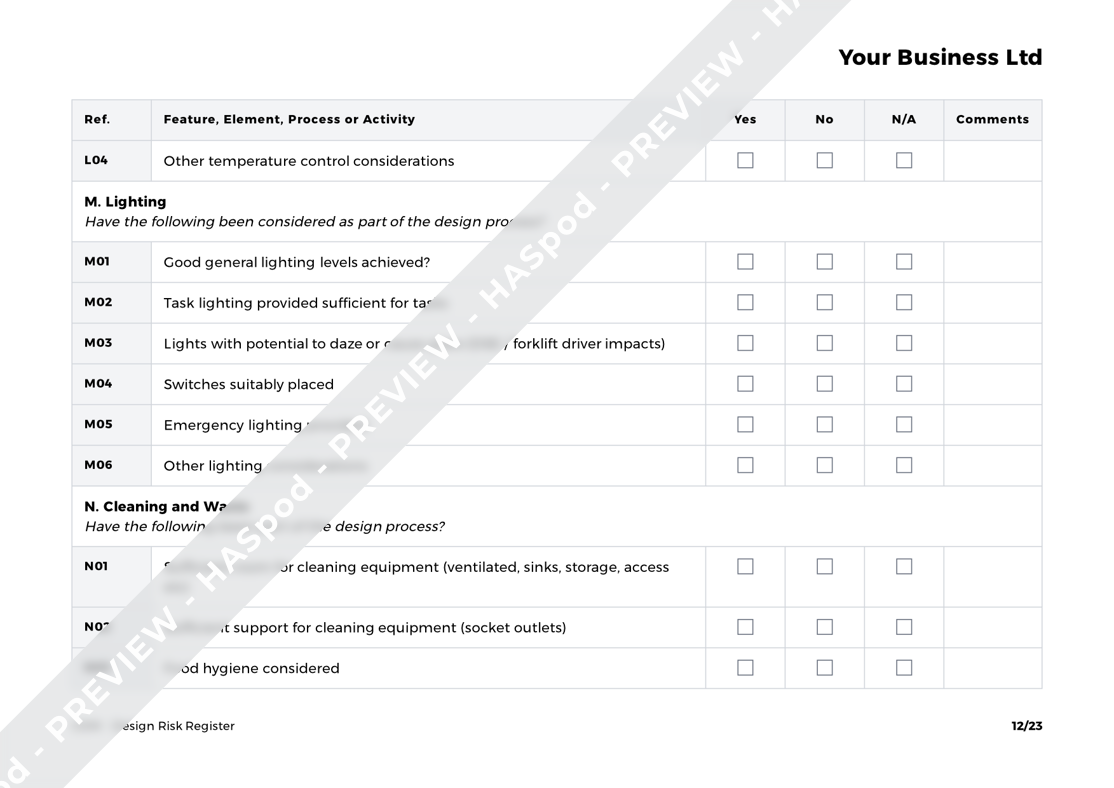 Design Risk Register CDM Template - HASpod