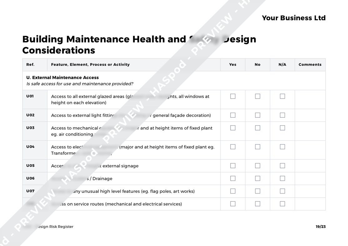 Design Risk Register CDM Template - HASpod