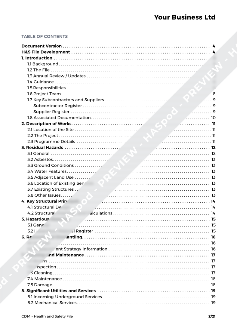 Health and Safety File CDM Template - HASpod