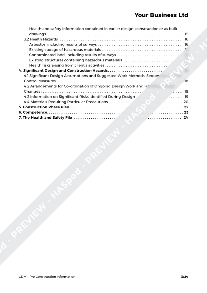 Pre Construction Information CDM Template - HASpod