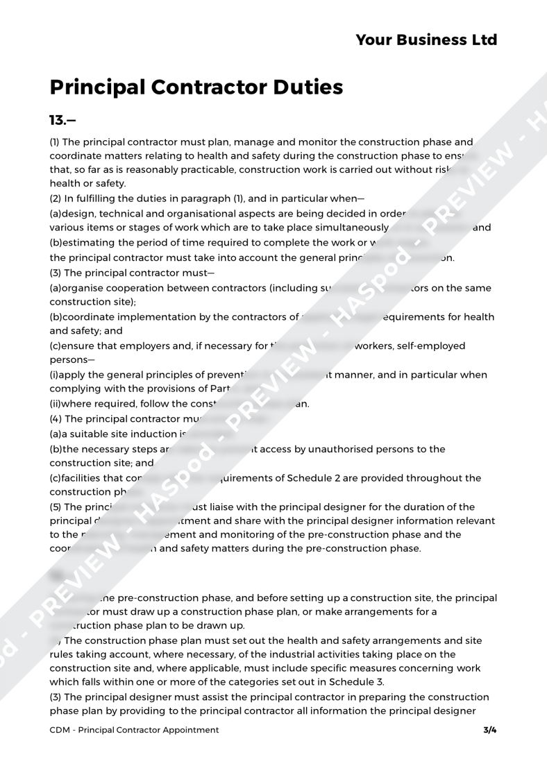 Principal Contractor Appointment CDM Template - HASpod