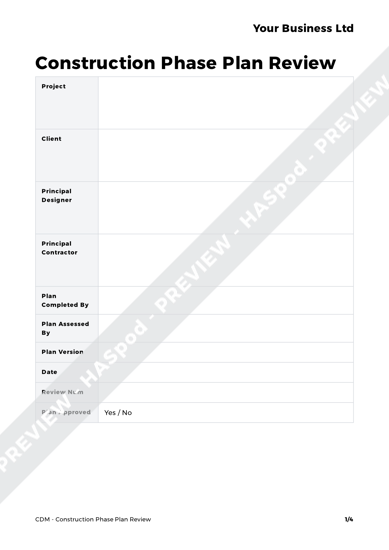 Construction Phase Plan Review CDM Template - HASpod