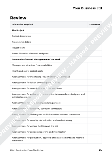 Construction Phase Plan Review CDM Template - HASpod