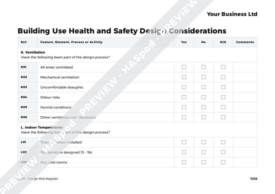 Design Risk Register CDM Template - HASpod