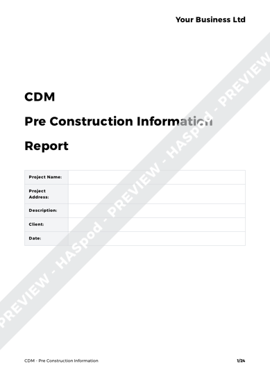 Pre Construction Information CDM Template - HASpod