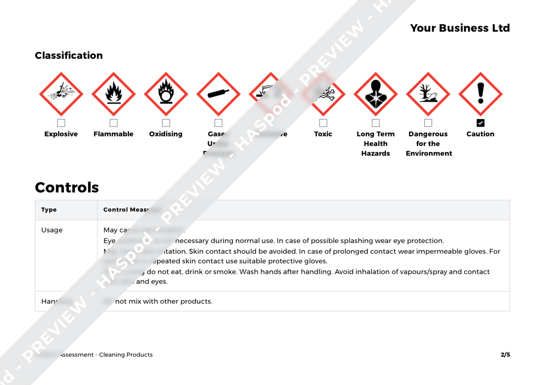 Cleaning Products COSHH Assessment Template - HASpod