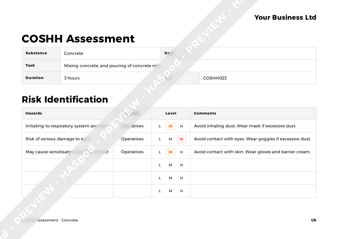 Concrete COSHH Assessment Template - HASpod