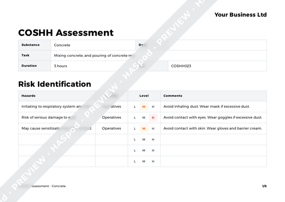 Concrete COSHH Assessment Template - HASpod
