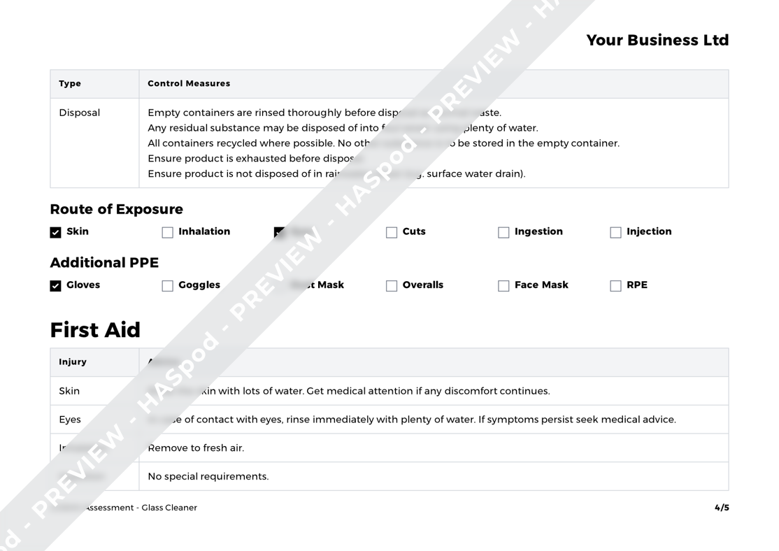 Glass Cleaner COSHH Assessment Template - HASpod