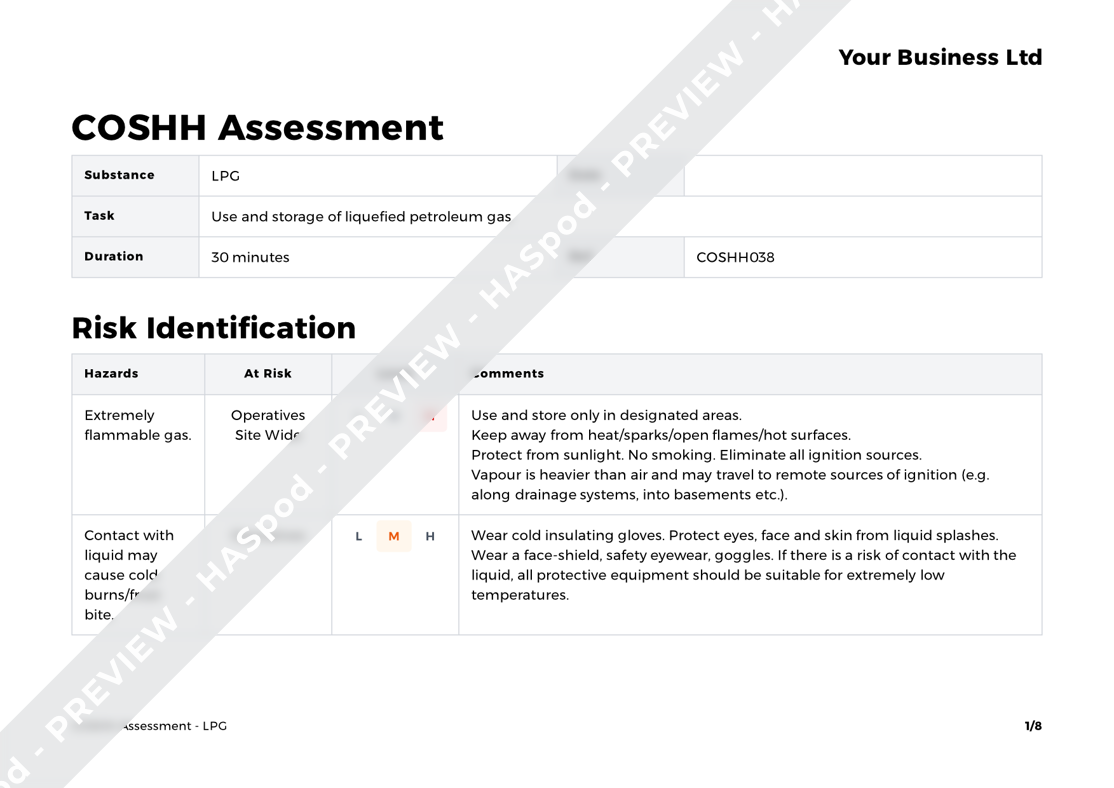 Lpg Coshh Assessment Template Haspod