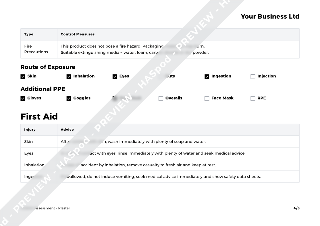 Plaster COSHH Assessment Template - HASpod