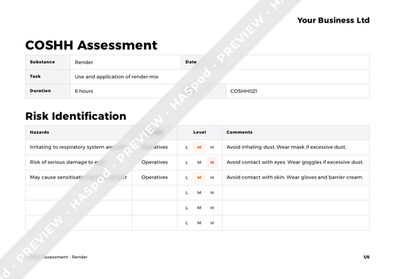 Render COSHH Assessment Template - HASpod