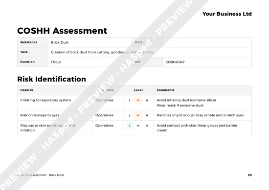 Brick Dust COSHH Assessment Template - HASpod
