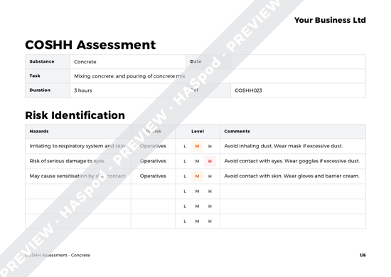 Concrete COSHH Assessment Template - HASpod