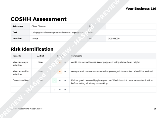 Glass Cleaner COSHH Assessment Template - HASpod