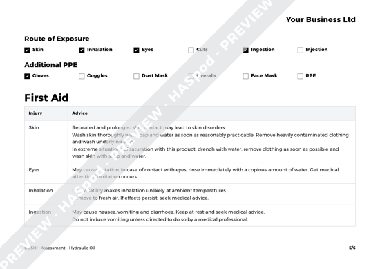 Hydraulic Oil COSHH Assessment Template - HASpod