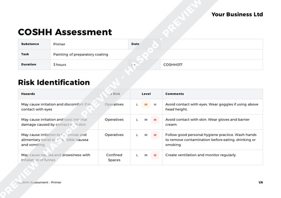 Primer COSHH Assessment Template - HASpod