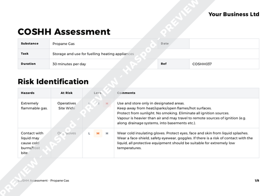 Propane Gas COSHH Assessment Template - HASpod