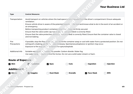 Propane Gas COSHH Assessment Template - HASpod