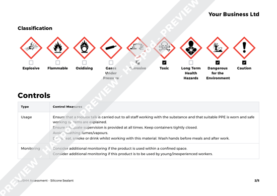 Silicone Sealant COSHH Assessment Template - HASpod