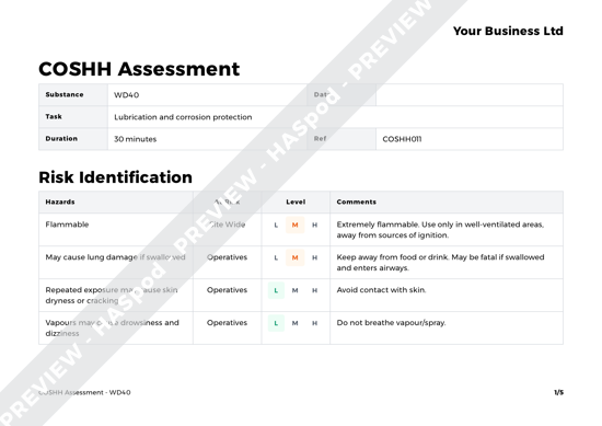 WD40 COSHH Assessment Template - HASpod