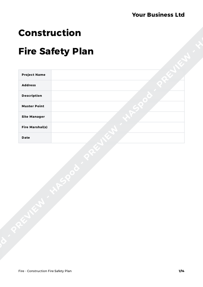 Construction Fire Safety Plan Fire Template - HASpod