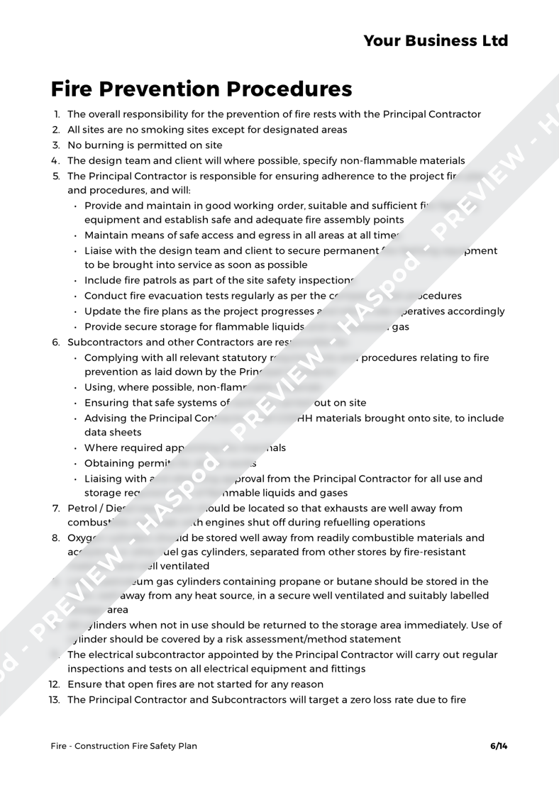 Construction Fire Safety Plan Fire Template - HASpod
