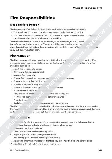 Fire Safety Policy Fire Template - HASpod