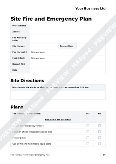 Construction Fire and Emergency Plan Fire Template - HASpod