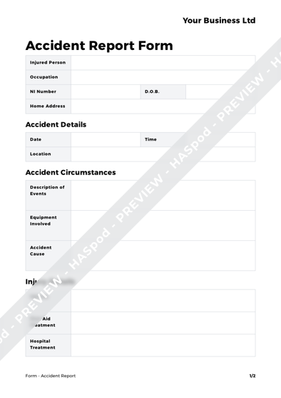 Accident Report Form Template - HASpod