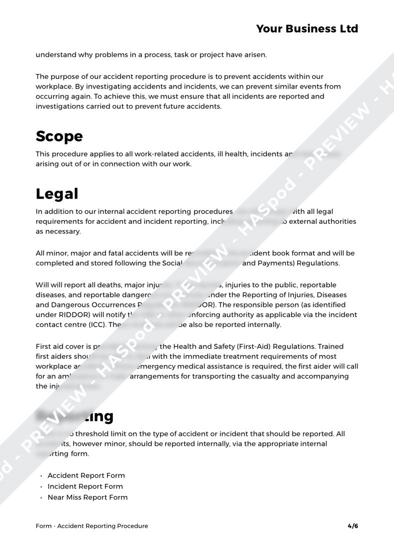 Accident Reporting Procedure Form Template - HASpod