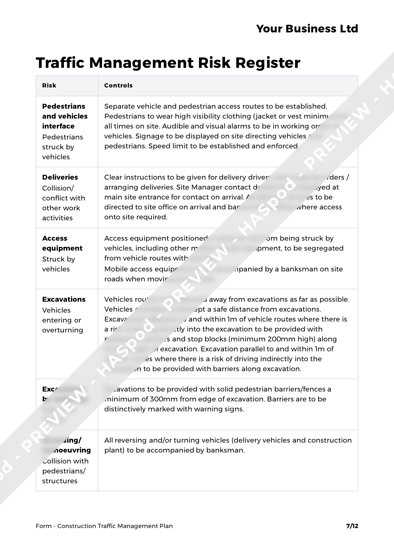 Construction Traffic Management Plan Form Template - HASpod