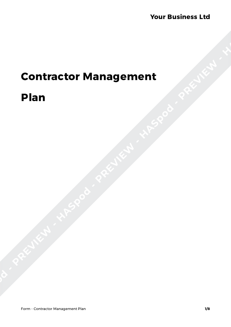 Contractor Management Plan Form Template - HASpod
