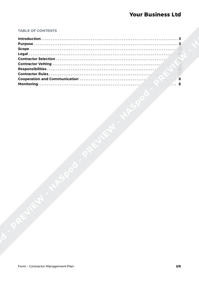 Contractor Management Plan Form Template - HASpod