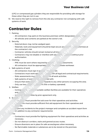 Contractor Management Plan Form Template - HASpod