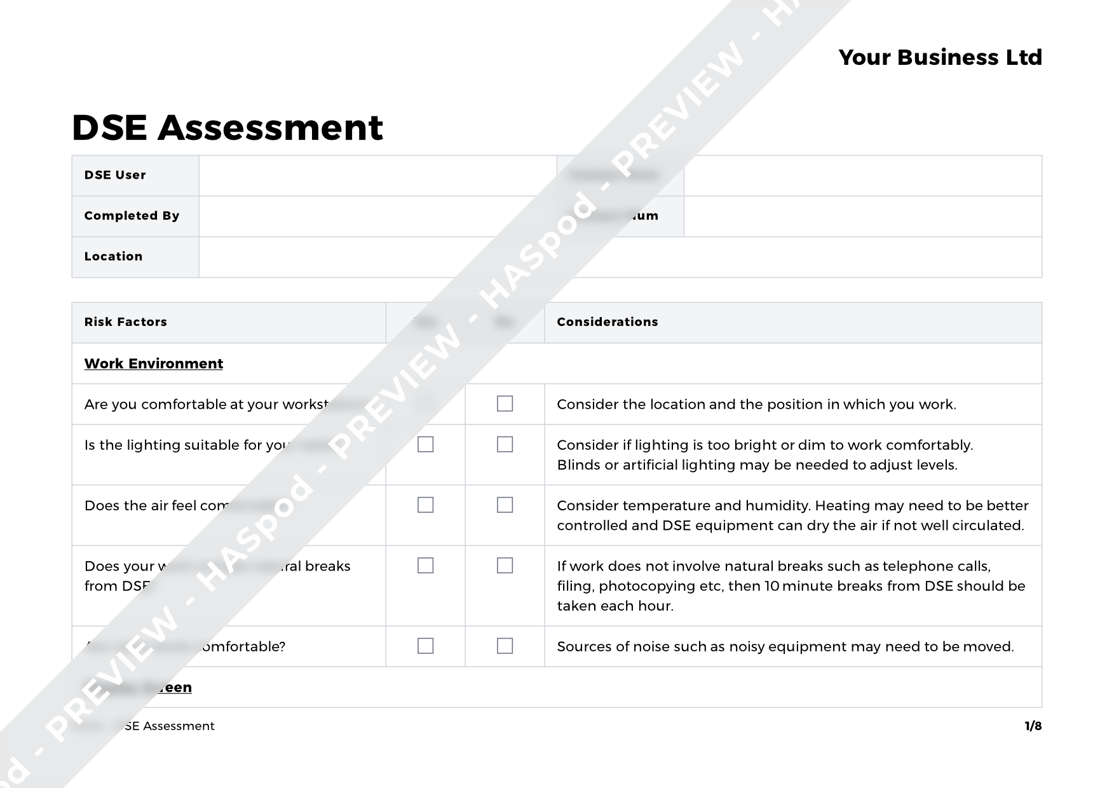 DSE Assessment Form Template - HASpod DSE Assessment Form Template - HASpod