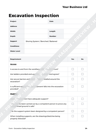 Excavation Safety Inspection Form Template - HASpod