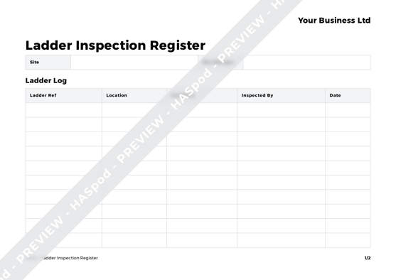 Ladder Inspection Register Form Template - HASpod