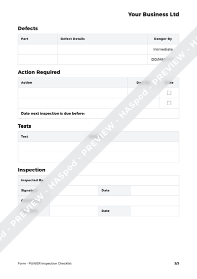 PUWER Inspection Checklist Form Template - HASpod