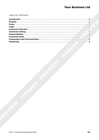 Contractor Management Plan Form Template - HASpod