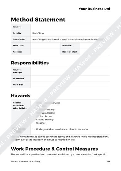 Backfilling Method Statement Template - HASpod