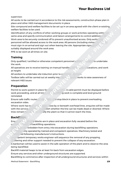 Backfilling Method Statement Template - HASpod