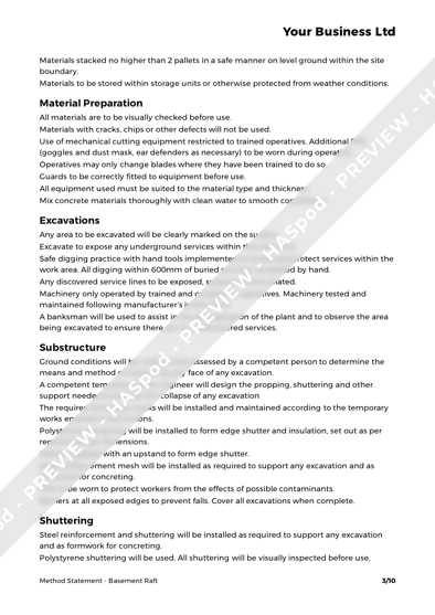 Basement Raft Method Statement Template - HASpod