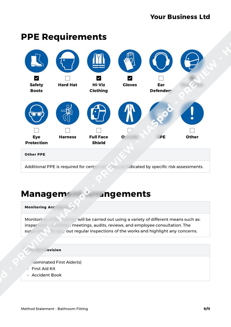 Bathroom Fitting Method Statement Template - HASpod