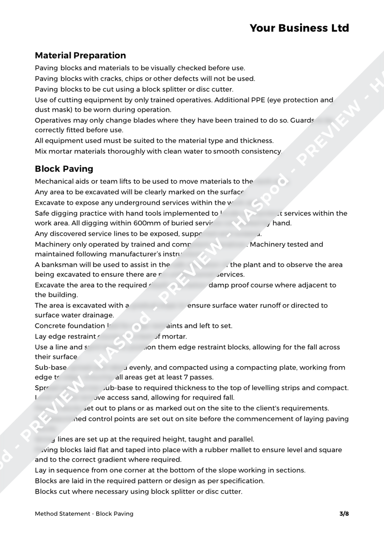 Block Paving Method Statement Template - HASpod