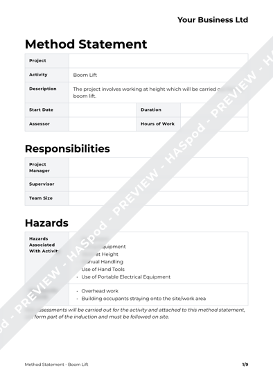 Boom Lift Method Statement Template - HASpod