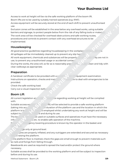 Boom Lift Method Statement Template - HASpod
